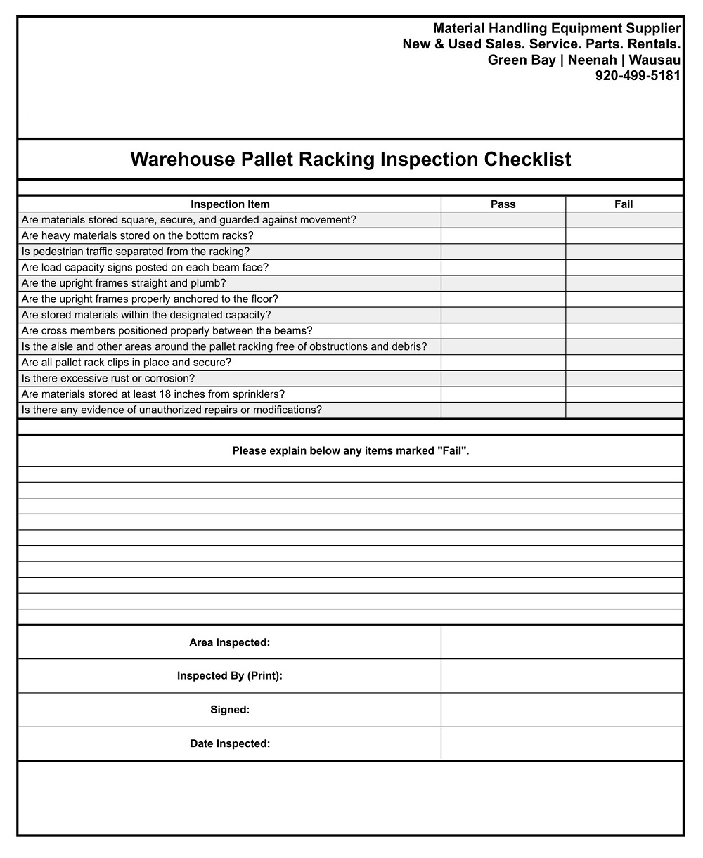 Warehouse Racking Inspection Checklist Pdf