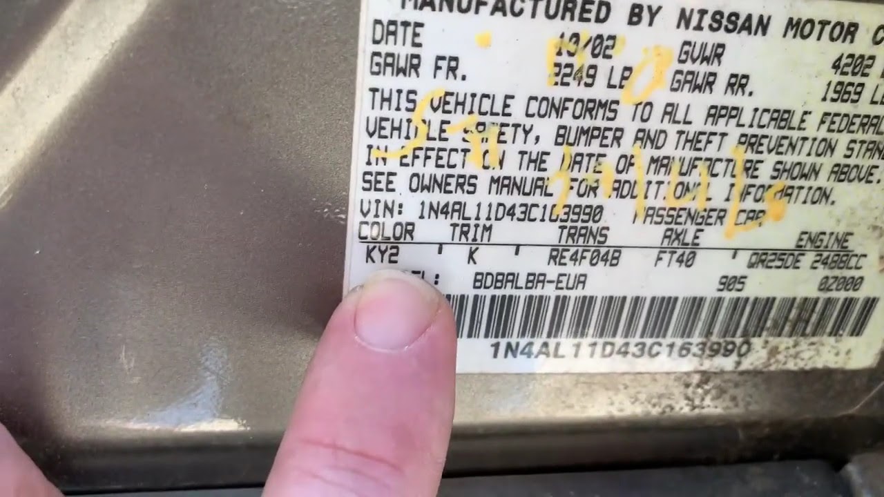 Nissan Altima Paint Code Location